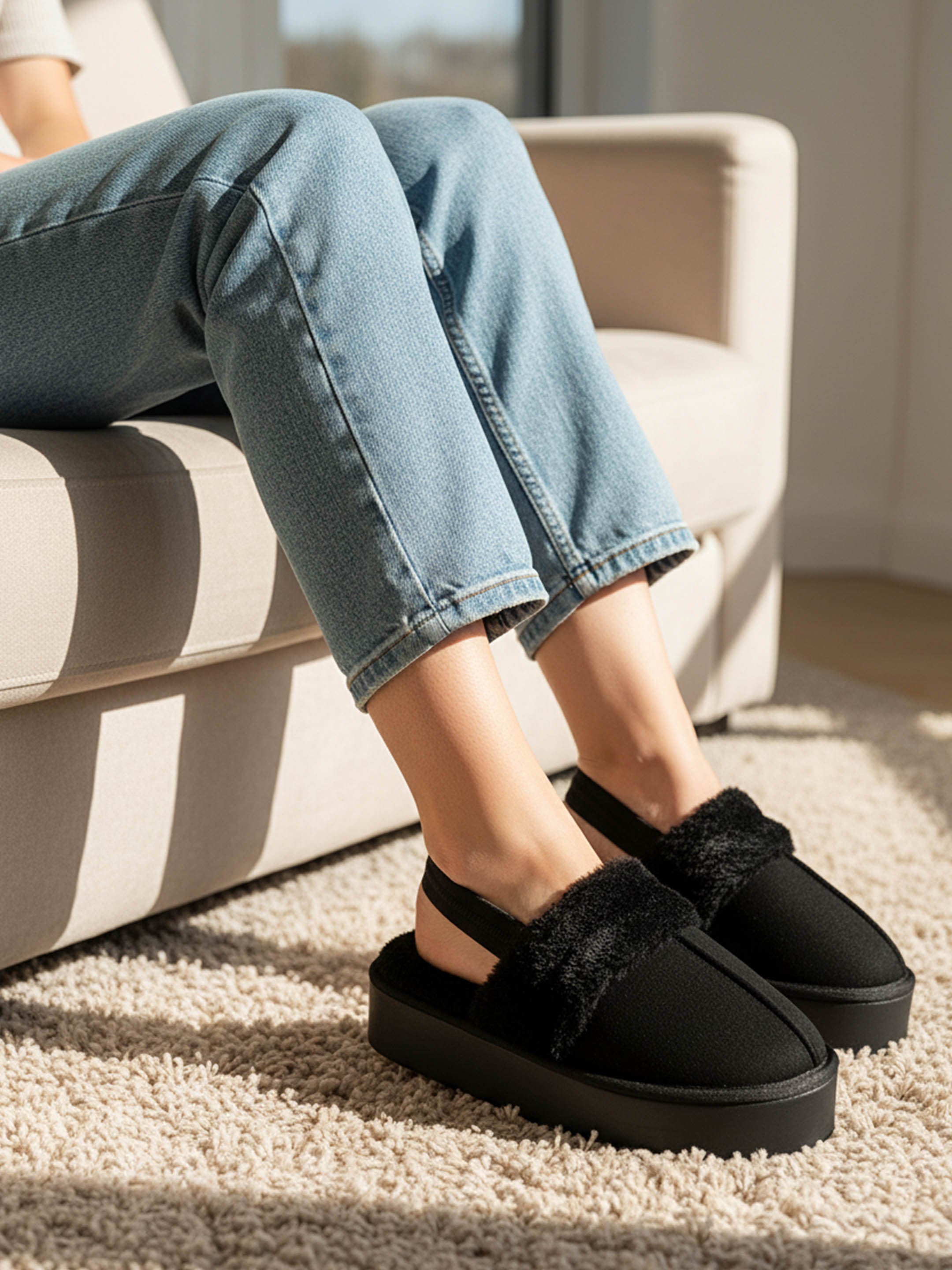 Women's Platform Mule Slipper with Plush Faux Fur – Carlton London Online