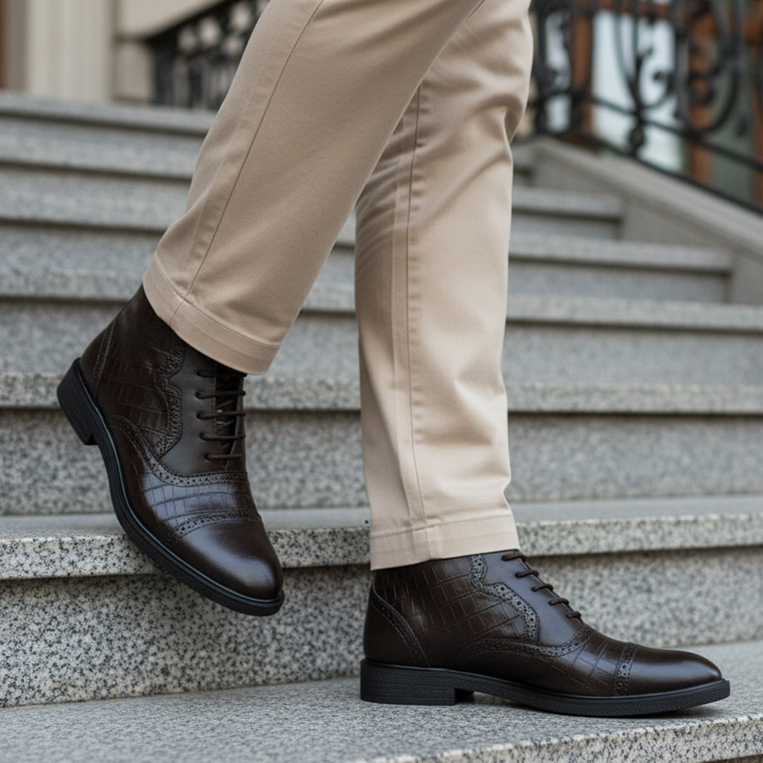 Men's Textured Mid-Top Brogue Boots – Carlton London Online